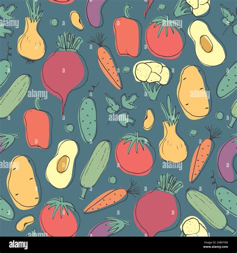 Vegetables Seamless Pattern Vegetarian Healthy Bio Food Background