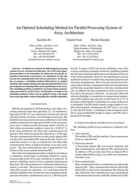 Pdf An Optimal Scheduling Method For Parallel Processing System Of