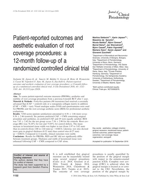 PDF Patient Reported Outcomes And Aesthetic Evaluation Of Root Coverage Procedures A Month