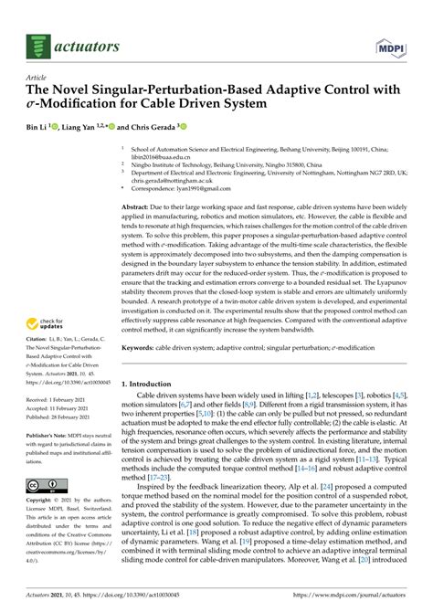 Pdf The Novel Singular Perturbation Based Adaptive Control With σ Modification For Cable