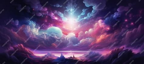 하늘 빛 구름 배경 우주 별 판타지 태양 자연 푸른 과학 대기 우주 프리미엄 벡터