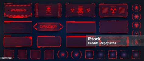 빨간색 경고 화면 프레임 및 Hud 정보 테두리 헤드업 디스플레이 그래픽 사용자 인터페이스에 대한 스톡 벡터 아트 및 기타 이미지 헤드업 디스플레이 그래픽 사용자