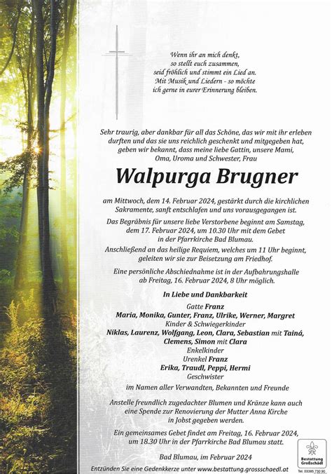 Walpurga Brugner Bestattung Großschädl