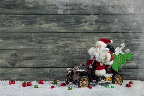 Funny Christmas Greeting Card With Santa Claus And Xmas Presents Stock