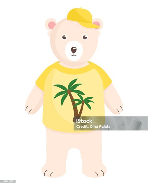 노란색 티셔츠와 모자를 쓴 귀여운 북극곰 격리된 이미지입니다 벡터 일러스트레이션 0명에 대한 스톡 벡터 아트 및 기타 이미지 0명 T 셔츠 곰 Istock