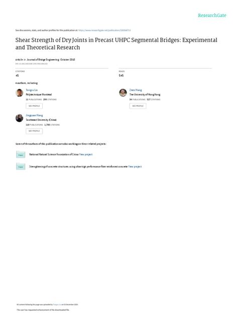 Shear Strength Of Dry Joints In Precast Uhpc Segmental Bridges Experimental And Theoretical