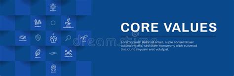 Core Values Web Header Banner With Integrity Mission And Vision Icons
