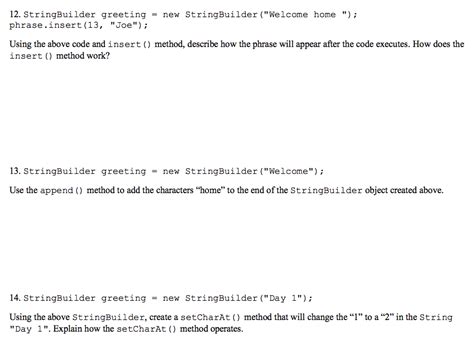 Solved 12 Stringbuilder Greeting Sert 13 Joe