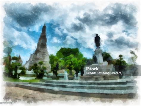 태국 방콕의 고대 건축과 고대 예술의 풍경 수채화 스타일 일러스트 인상파 그림 0명에 대한 스톡 벡터 아트 및 기타 이미지 0명 건축 고대의 Istock