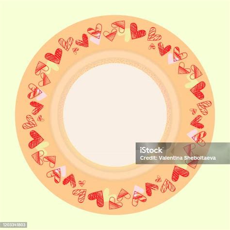 원에서 마음의 벡터 장식 둥근 프레임 접시 플랫 접시의 장식 스톡 일러스트 텍스트 엽서 카드 초대 장 결혼식 클로즈업을위한 장소