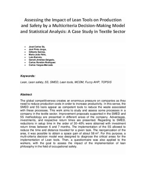 Assessing The Impact Of Lean Tools On Production And Safety By A