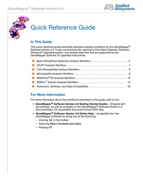 Genemapper® Software Version 40 Quick Reference Guide Pn