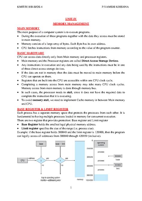 Os Unit 4 Memory Management Unit Iv Memory Management Main Memory The Main Purpose Of A