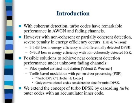 Ppt Iterative Demodulation And Decoding Of Dpsk Modulated Turbo Codes Over Rayleigh Fading