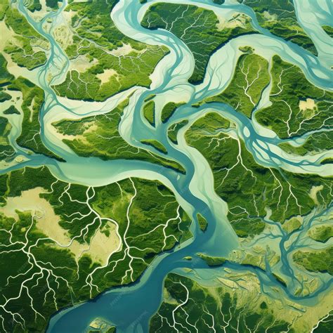 Premium Ai Image Aerial View Of A River Delta With Lush Green