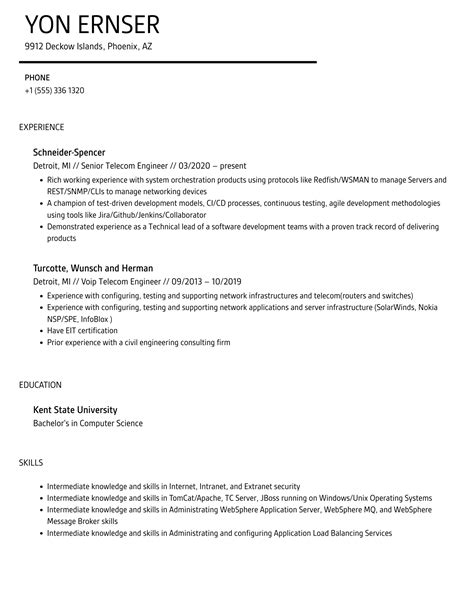 Telecom Engineer Resume Samples Velvet Jobs