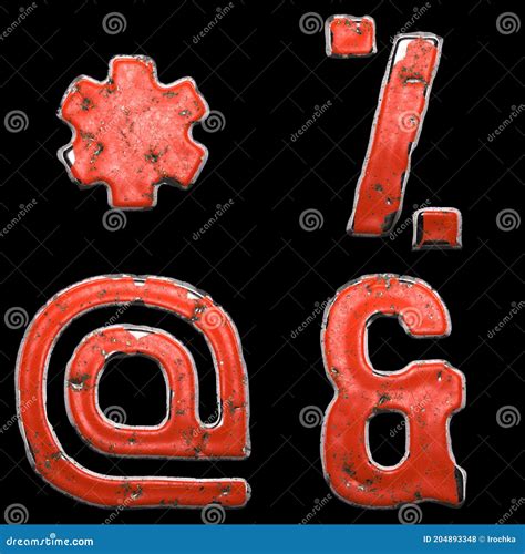 Set Of Symbols Asterisk Percent At Ampersand Made Of Red Painted Metal Isolated On Black