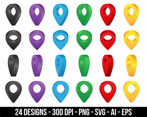 Map Pointer Pins Clipart Set Digital Images Or Vector Graphics For Commercial And Personal Use