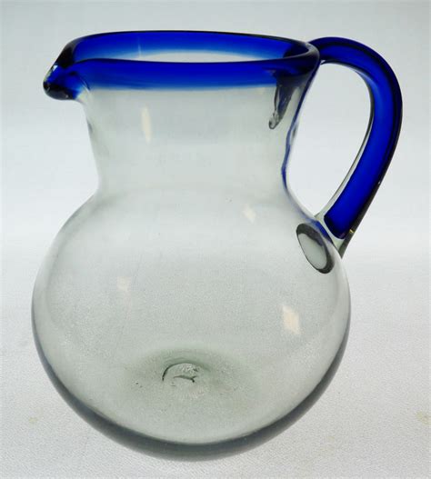 Pitcher Blue Rim Mexican Bubble Glass Recycled Glass