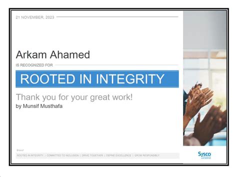 arkam ahamed on linkedin rootedinintegrity award awards sysco
