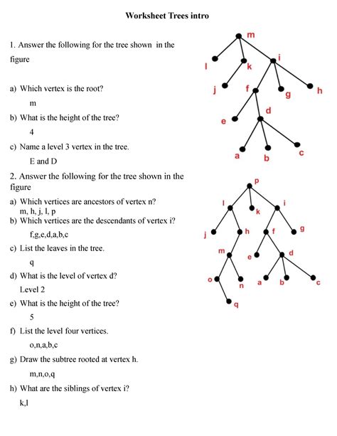 Worksheet Trees Intro Worksheet Trees Intro Answer The Following For The Tree Shown In The
