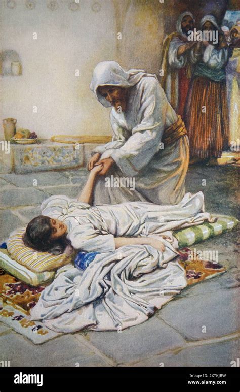 Illustration Of Jesus Raising Up The Daughter Of Jairus From Antique