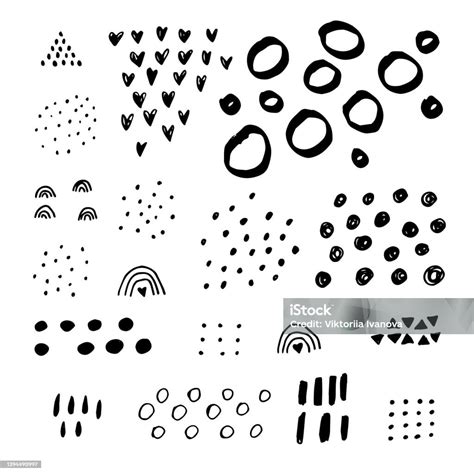 다양한 스케치 낙서 헴스와 물건 자유형 검은 하트 곡선 점 나선형 보호 무지개 그런 지 스타일 손으로 그린 추상 벡터 세트 검은색에 대한 스톡 벡터 아트 및 기타 이미지