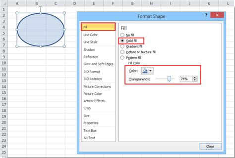How To Fill A Shape With Transparent Background Color In Excel