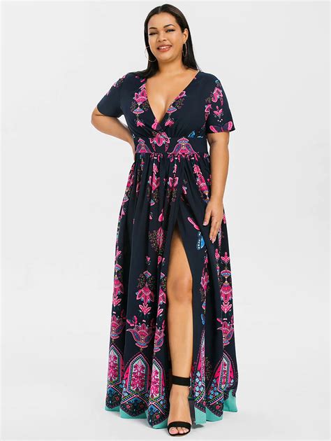 Wipalo Bohemian Beach Plus Size High Waist Maxi Slit Dress Party
