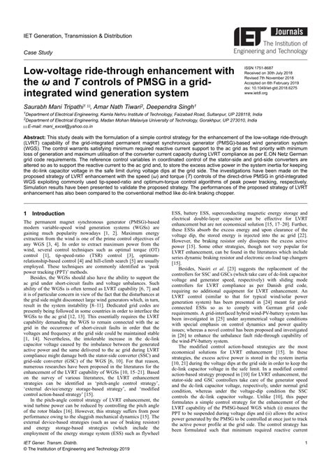 Pdf Low Voltage Ride Through Enhancement With The ωand Tcontrol Of Pmsg In A Grid Integrated