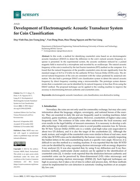 Pdf Development Of Electromagnetic Acoustic Transducer System For Coin Classification