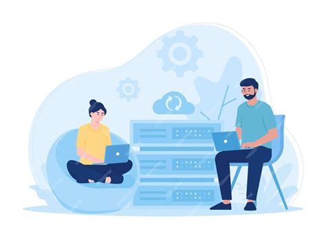 Premium Vector Synchronization Of Cloud Data Storage On A Laptop Concept Flat Illustration