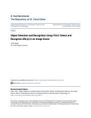 Object Detection And Recognition Using YOLO Detect And Recognize Pdf St Cloud State