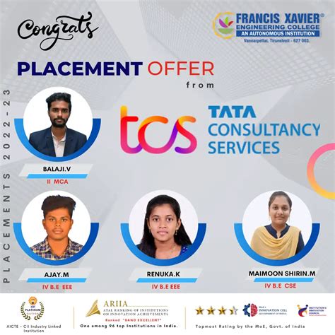 placement offer from tcs news and events francis xavier engineering
