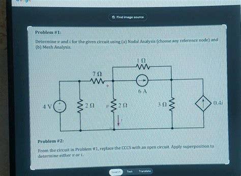Find Image Eource Problem 1 Determine V And I StudyX