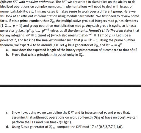 Efficient Fft With Modular Arithmetic The Fft We