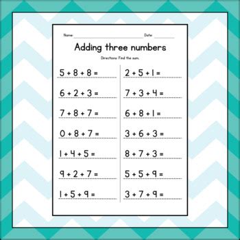 Adding Three Single Digit Numbers Addition Worksheets Test Prep Assessment