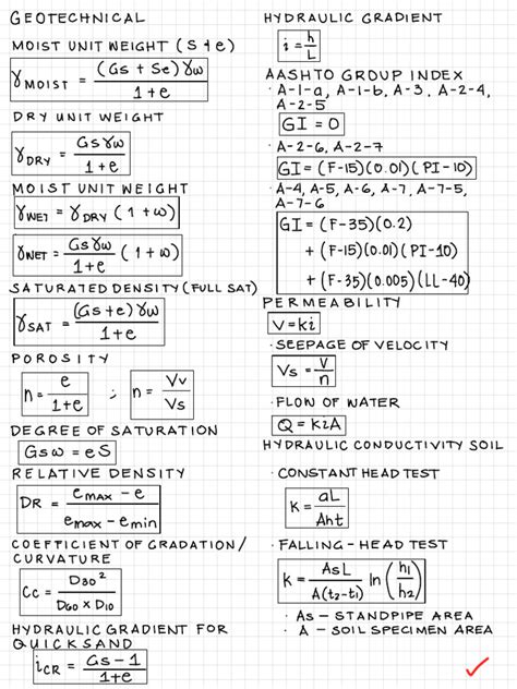 Geotech Formula Pdf Civil Engineering Geotechnical Engineering
