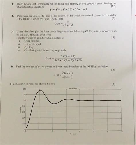Solved Using Routh Test Comments On The Roota And Chegg