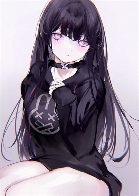 Safebooru 1girl Absurdres Black Choker Black Hair Black Hoodie Choker