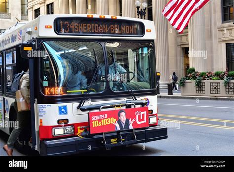 Chicago Illinois Usa A Cta Bus Halted At A Bus Stop To Take On