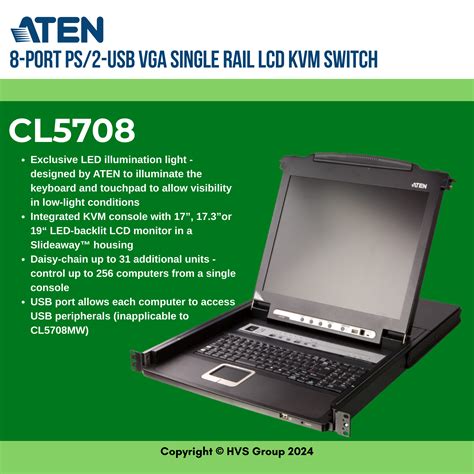 LCD KVM Switch 8 Port PS 2 USB VGA Single Rail