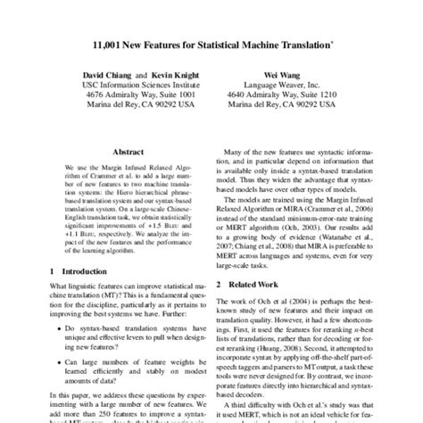 11001 New Features For Statistical Machine Translation Acl Anthology