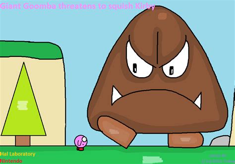 Giant Goomba Threatens To Squish Kirby By Cvgwjames On Deviantart