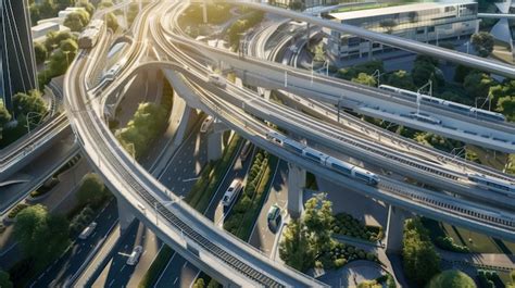Premium Photo Elevated View Of A Highspeed Railway Network Intersecting With Urban