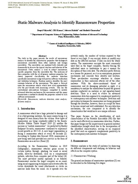 A3 Static Malware Analysis To Identify Ransomware Properties Pdf