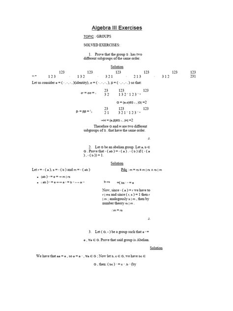 Abstract Algebra Exercises Pdf Geometry Mathematical Objects