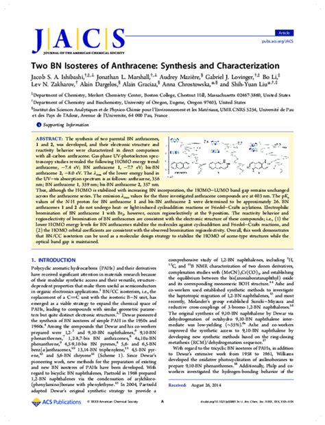 Pdf Two Bn Isosteres Of Anthracene Synthesis And Characterization