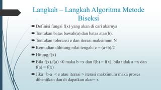 Contoh Soal Dan Penyelesaian Metode Biseksi PPT