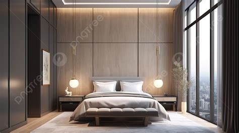 모던한 침실 인테리어 현대적인 가구로 3d 렌더링 고층 전망을 갖춘 호텔의 3d 렌더링 럭셔리 모던 침실 스위트 고화질 사진 사진 배경 일러스트 및 사진 무료 다운로드